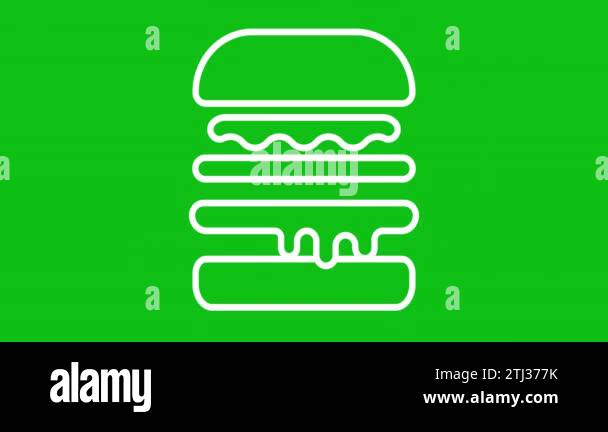 Animated hamburger white line icon. Cheeseburger separates and puts ...