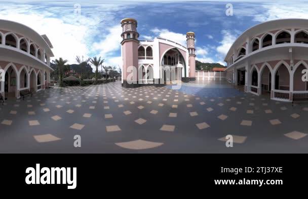360 VR of exterior of internal square in mosque with islamic muslim ...