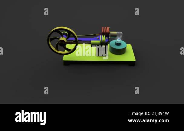 3D animation, Stirling engine, hot an cold air engine operation Stock ...