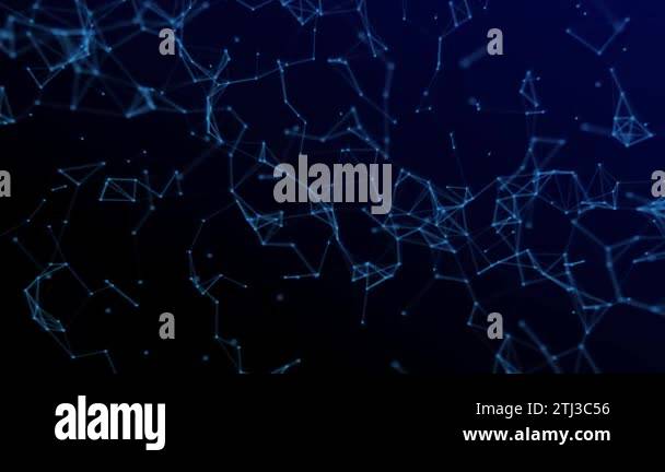 Blue particles with lines and dots in space. Abstract lines connect to the nearest points to ...