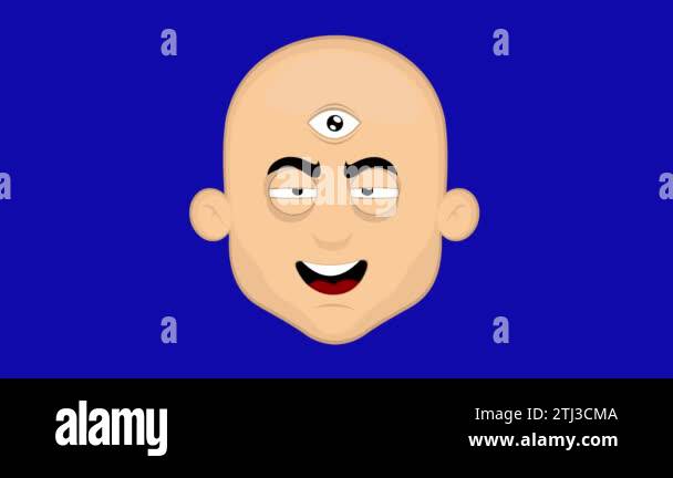 video animation cartoon character face of a bald man with a blinking ...