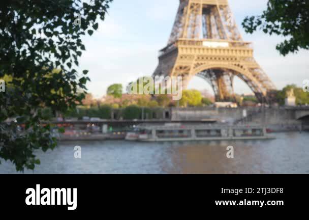 Camera panning the River Seine and the Eiffel Tower in Paris. Camera ...