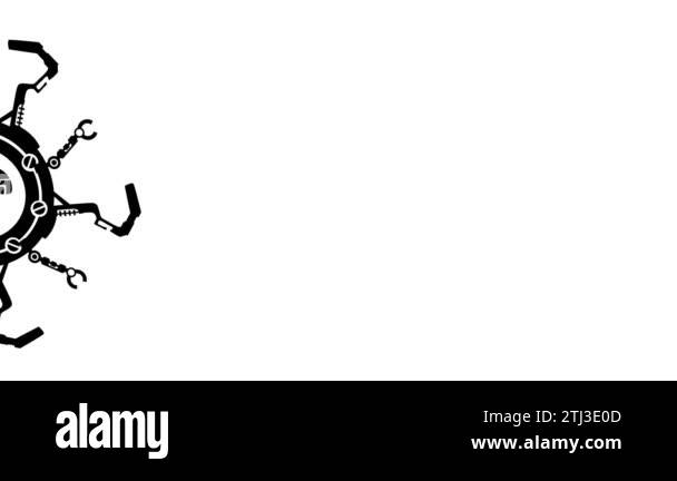 Robotic running wheel black silhouette crossing screen once, repeating ...