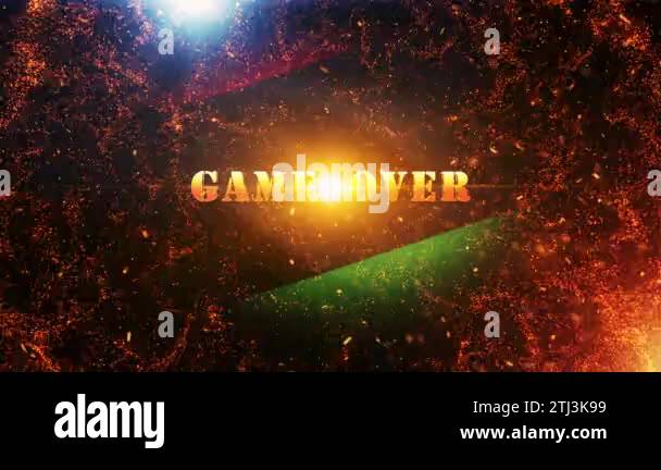 Game Over gold text motion with fire burst and golden particles ...