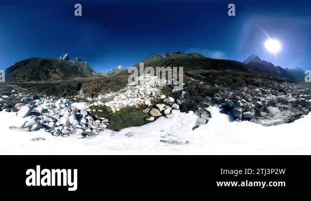 4K VR of Dingboche and Pheriche village in Nepal, basic point of ...