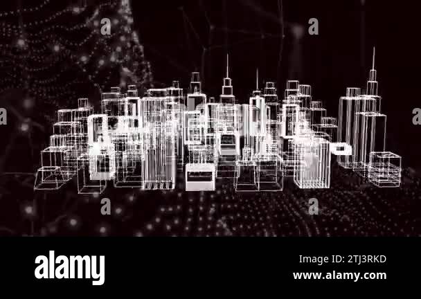 Animation Of 3d Model Of Buildings Rotating Around Wave Patterns And