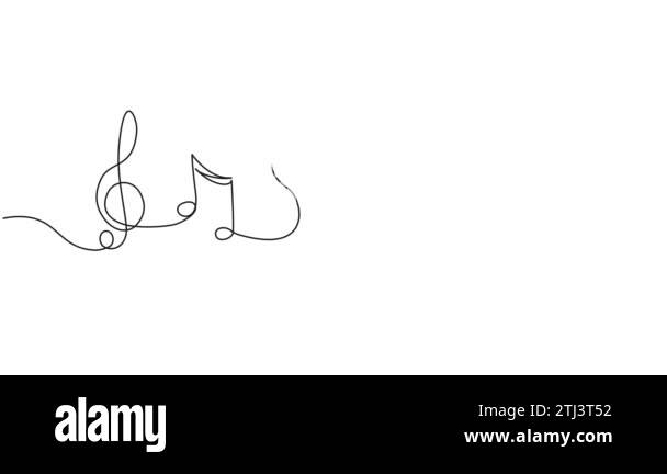 animated continuous single line drawing of music notes and treble clef ...