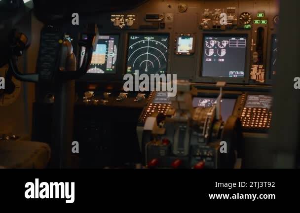 No people in plane cockpit to fly airplane with navigation, using ...