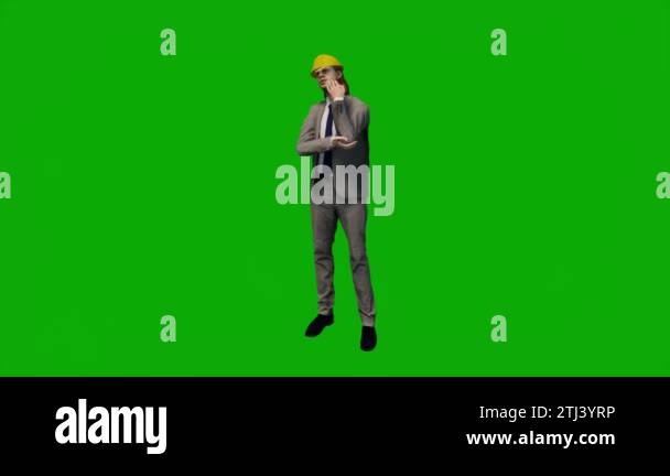 3d man manufacturing factory engineer on green screen talking walking ...