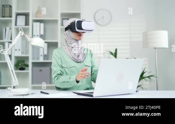 Muslim business woman employee worker entrepreneur wearing virtual ...