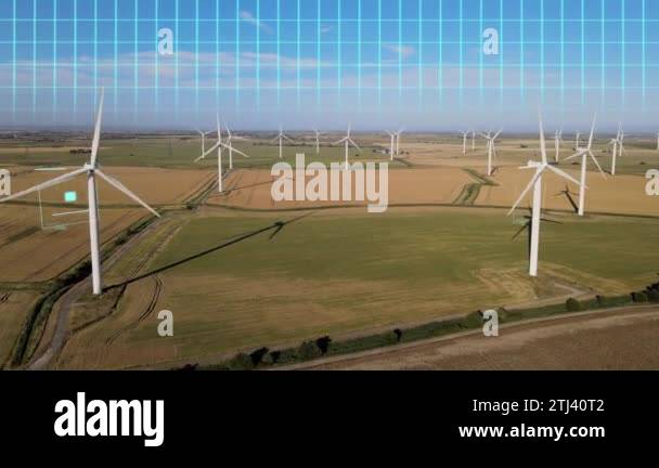 Modern wind turbines overlay technology grid network delivering ...