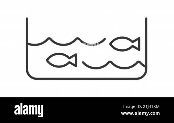 Animated aquarium linear icon. Fish swimming in tank with water ...