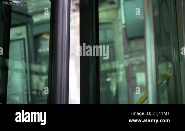 Bus doors closing, passenger POV public transportation Stock Video ...