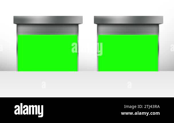 Two Shops opening at the same time with shutter rolling 4k animation ...