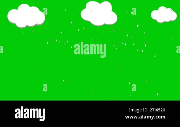 falling raindrops footage animation on green background, rain animation with start and end ...