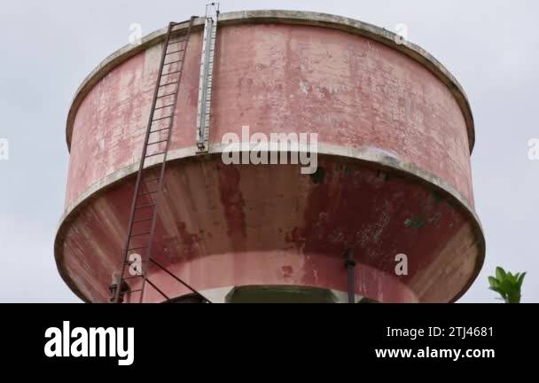 Closeup of the big water tank for the village water supply.water tower ...