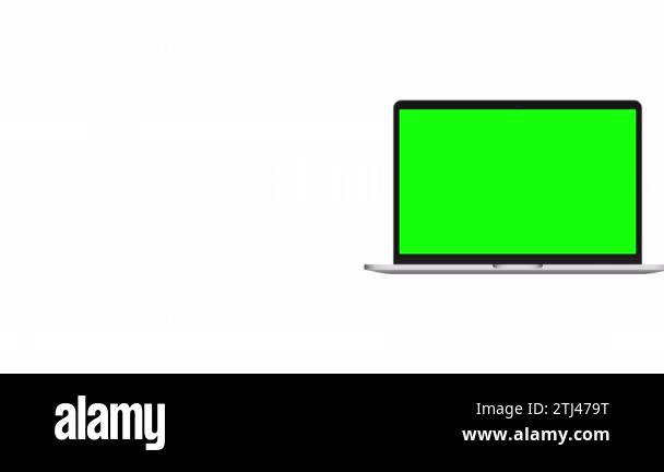 Grey laptop with green screen video. Notebook with place for ...