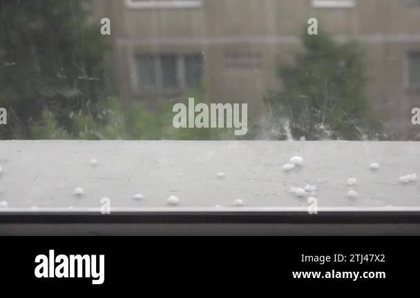 Raining Ice Storm, Torrential Hailstone Rain on Window, Inundation ...