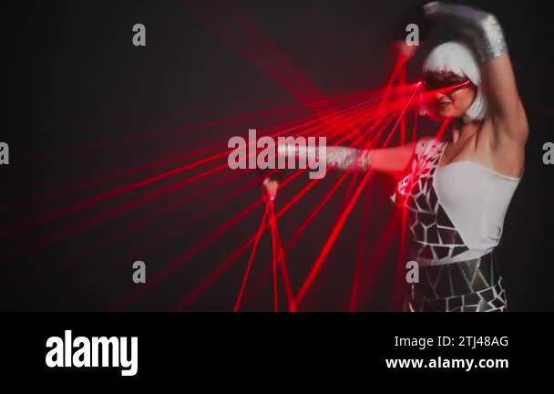 Professional dancer on the left performing modern dance in cyber ...