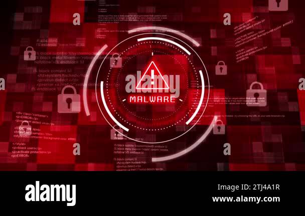 Red MALWARE warning with exclamation mark in circle with numbers ...