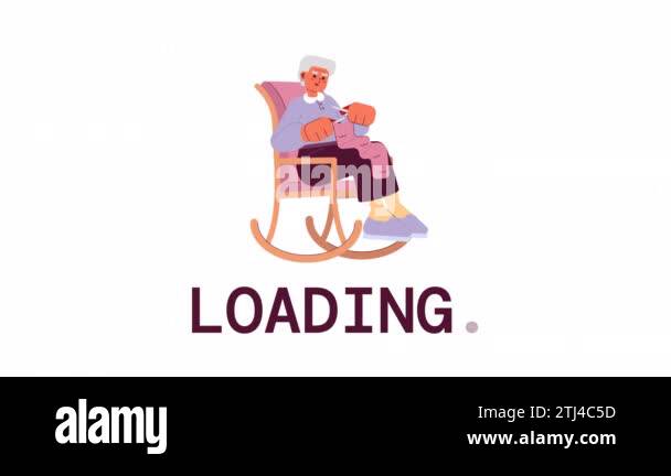 Grandma knitting loader animation. Animated gray hair grandmother in ...