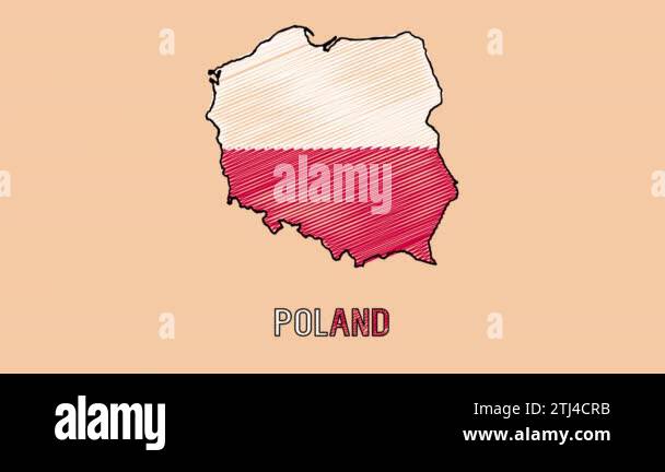Poland Hand Drawn Chalk Scribble Cartoon Animated Map With Flag Polish Map Outline Contour On ...