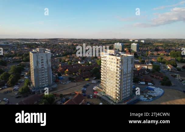 Luton City Centre and Local Buildings, High Angle Drone's View of Luton ...