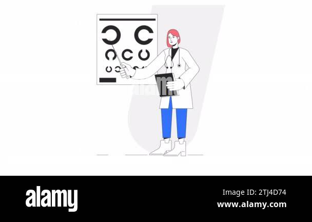 Vision eye test animation. Animated female ophthalmologist 2D cartoon ...