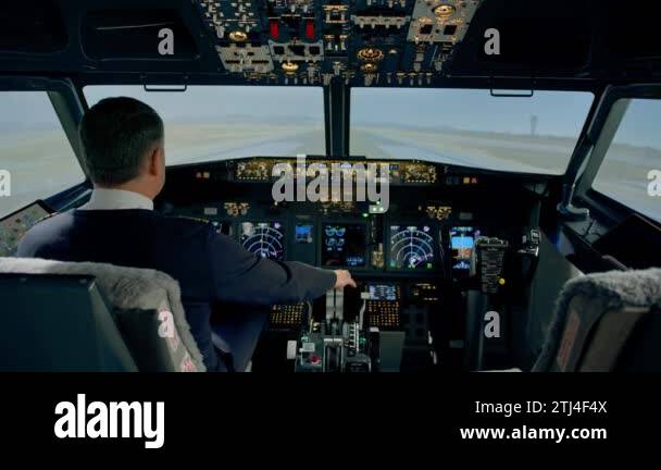 Takeoff of a modern passenger plane at the airport Front view from the ...