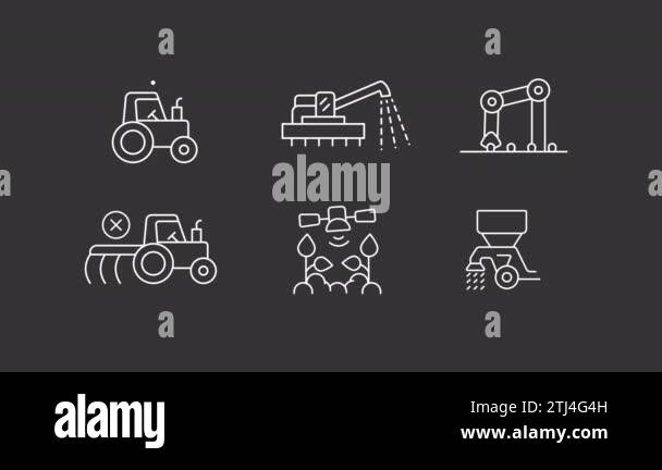 Animated agricultural instrument set. Moving tractors animation ...