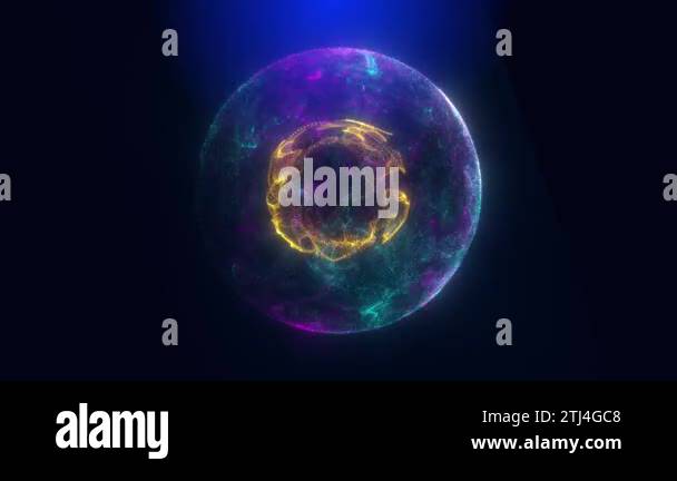 Abstract spheres with dynamic energy fields. The inner sphere shows ever-changing orange energy ...