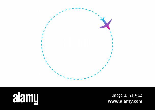 Animated pink frame. Plane flies along circle a trajectory. Concept of ...