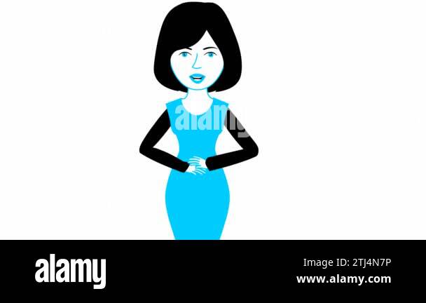 Animated speaking girl in blue dress. The woman constantly tells ...