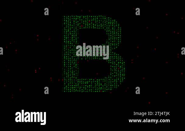 English alphabet B with matrix code on plain black background Stock ...