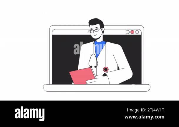Online doctor appointment animation. Animated asian male physician in ...