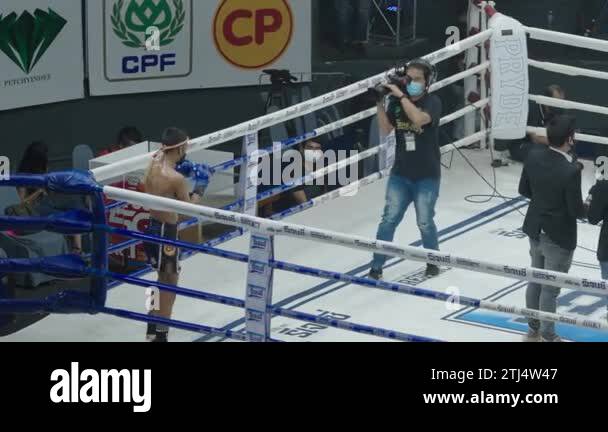 Cameraman Shooting Muay Thai Fighter Standing On The Corner Of Boxing ...