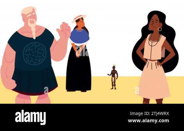 differents ethnicities group characters animation ,4k video animated ...