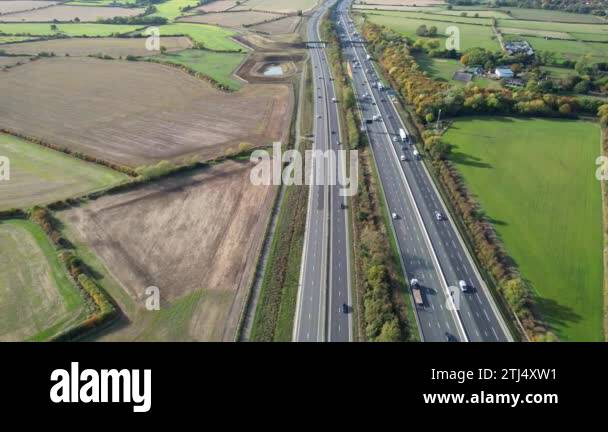 England, UK - 20 September, 2022: Aerial View of British Motorways With ...