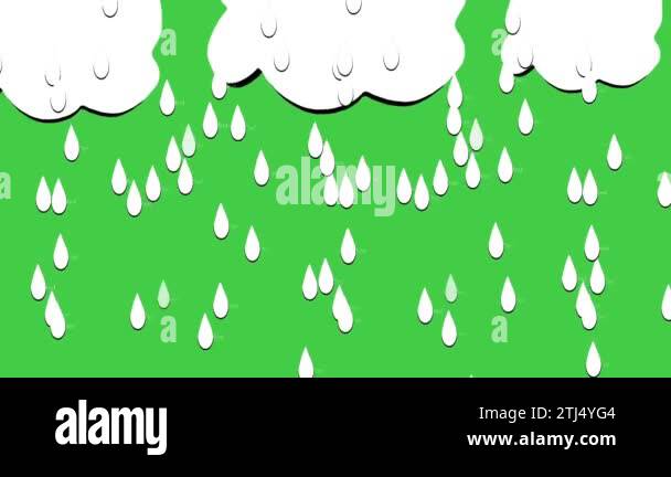 falling raindrops footage animation on green background, rain animation ...