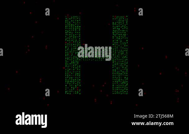English alphabet H with matrix code on plain black background Stock ...