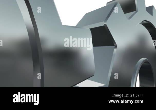 3d render of cogwheels that are stacked together. Silver rotating ...