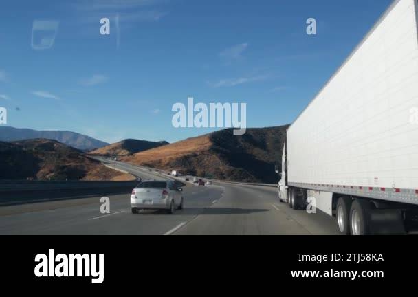 Lorry truck or semi-trailer on highway, freight cargo transportation in ...