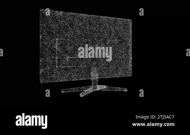 3D TV set monitor display rotates on black background. Object made of ...