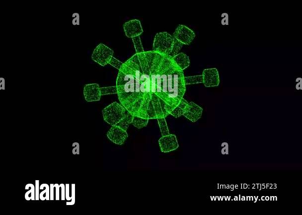 3D Virus rotates on black background. Microscope virus close up ...
