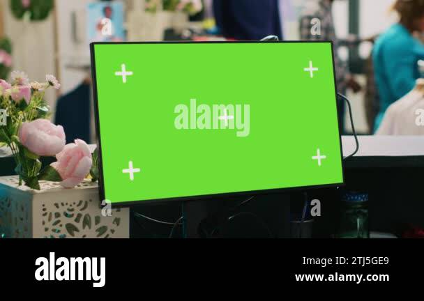 Shopping mall with chroma key greenscreen mock up computer, manager ...