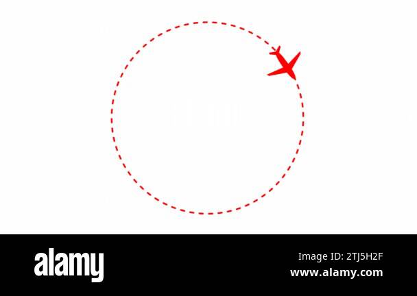 Animated red frame. Plane flies along circle a trajectory. Concept of ...