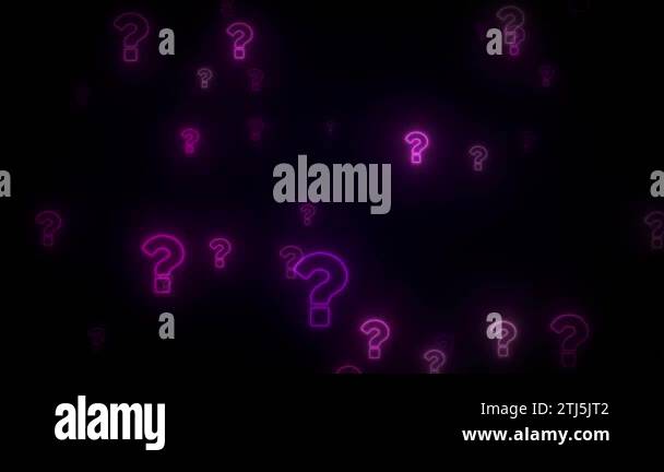 Flying pink neon question marks on a black background. 3D animation. Question Mark Looping ...