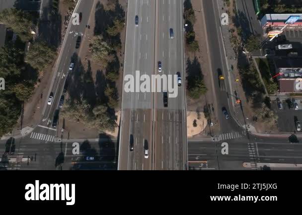 Aerial of the Harbor 110 and Century 105 freeway interchange south of ...