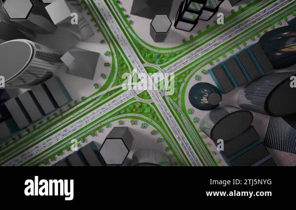 Highway intersection/ road interchange middle in the city with heavy ...
