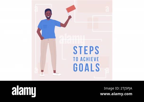 Animated steps to reach goals e card. Developing potential. Looped flat ...